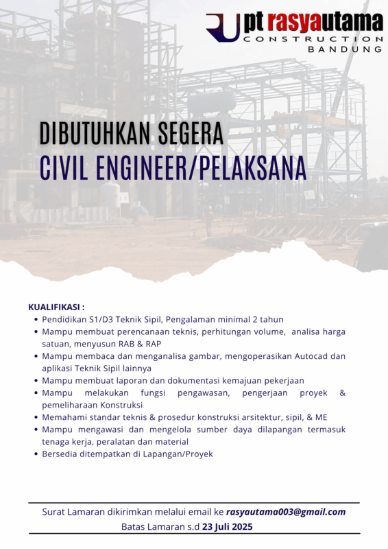 Lowongan Kerja Civil Engineer/ Pelaksana di PT. Rasya Utama ...