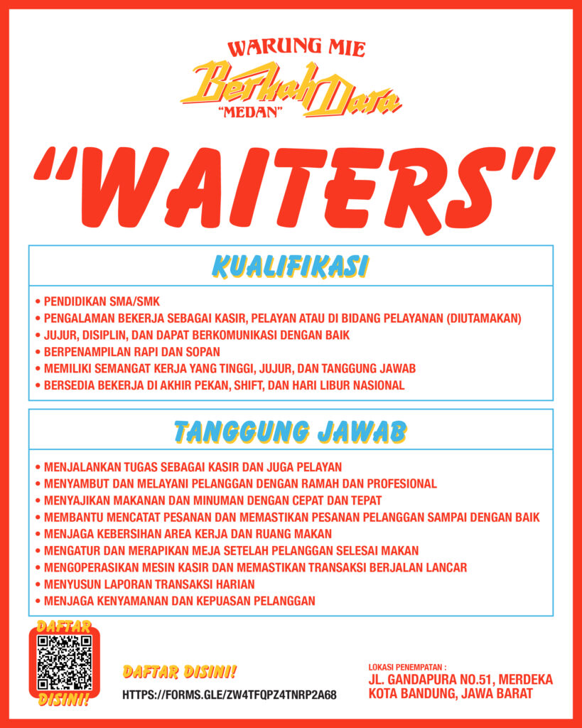 Lowongan Kerja Waiters di Warung Mie Berkah Dara Medan - LokerBandung.id