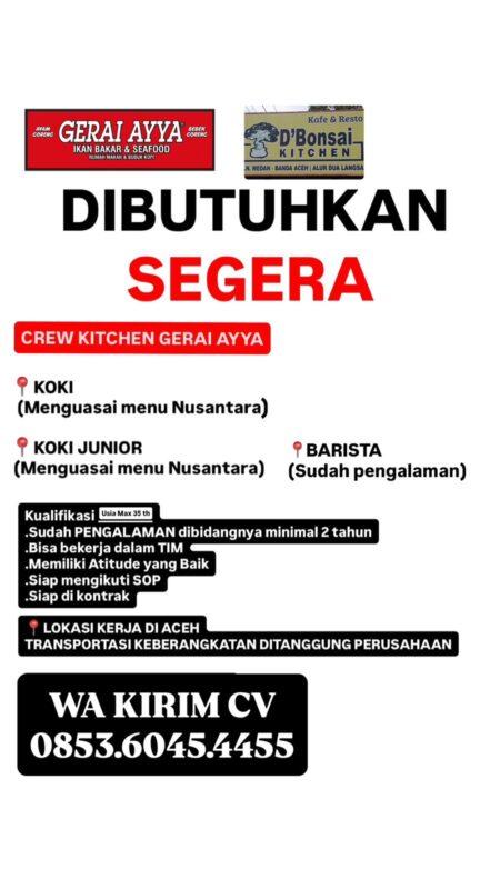 Lowongan Kerja Crew Gerai Ayya di Gerai Ayya & Bonsai Kitchen ...