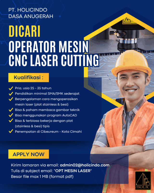 Lowongan Kerja Operator Mesin CNC Laser Cutting - Helper Kaca di PT ...
