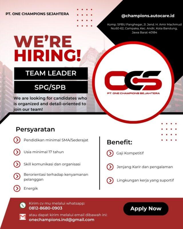 Lowongan Kerja Team Leader - SPG/SPB di PT. One Champions Sejahtera - LokerBandung.id