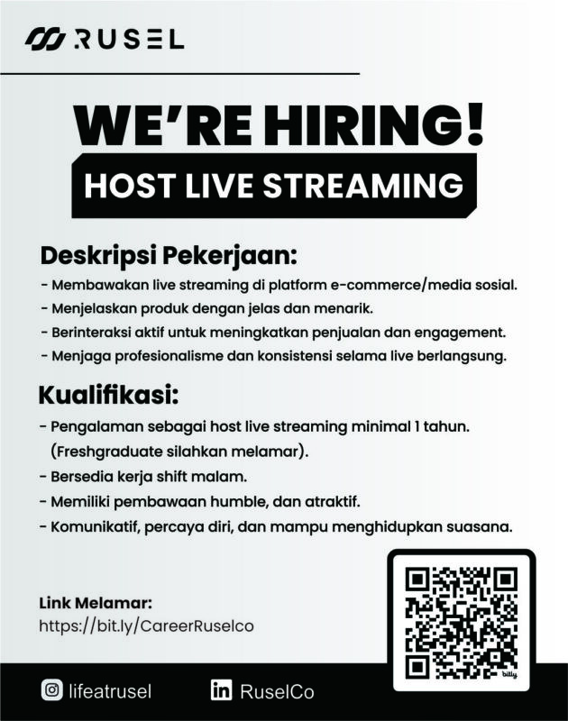 Lowongan Kerja Host Live Streaming di Rusel Co - LokerBandung.id