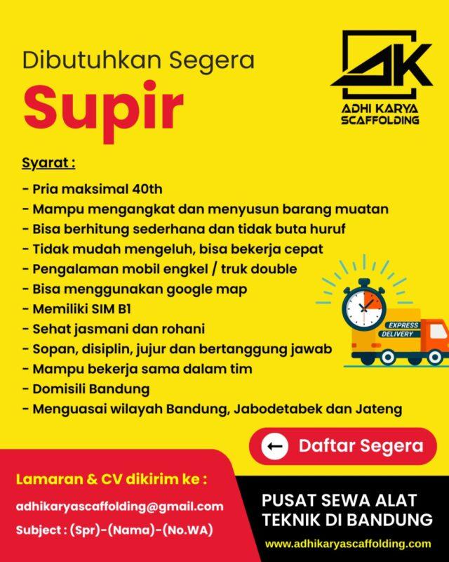 Lowongan Kerja Supir di Adhi Karya Scaffolding - LokerBandung.id