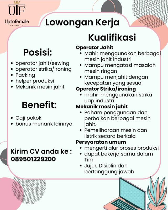 Lowongan Kerja Operator Jahit/ Sewing - Operator Setrika/ Ironing ...