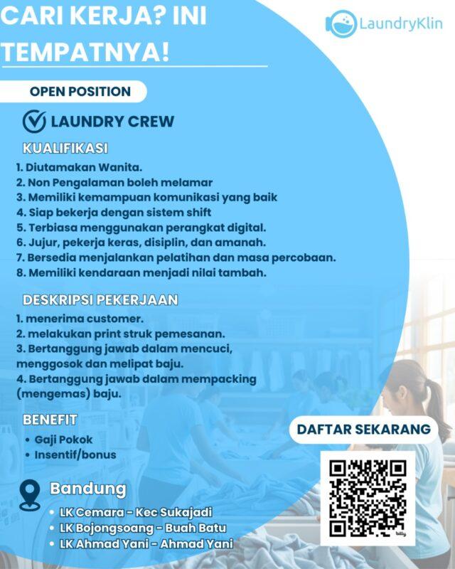Lowongan Kerja Laundry Crew di Laundry Klin - LokerBandung.id