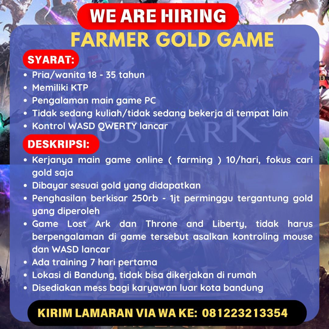 Lowongan Kerja Farmer Gold Game di DG Gamer - LokerBandung.id