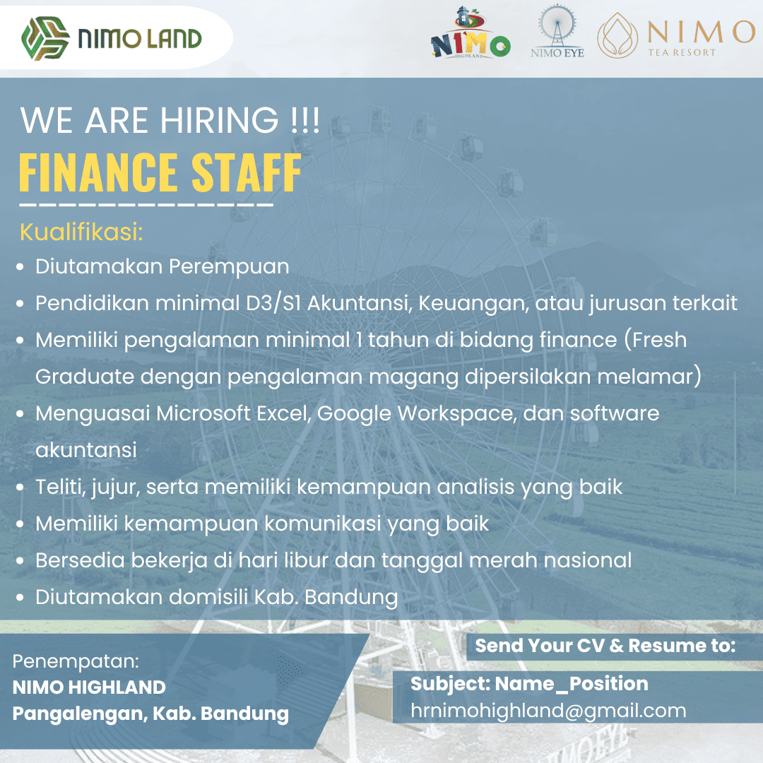 Lowongan Kerja Finance Staff di Nimo Land Group - LokerBandung.id
