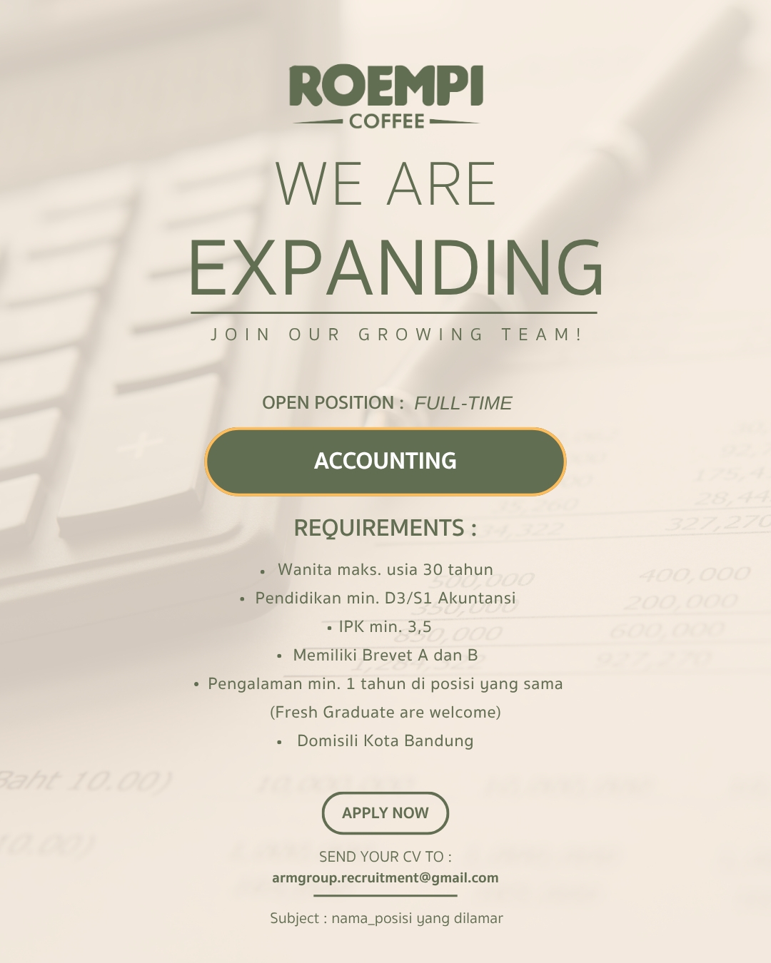 Lowongan Kerja Accounting di Roempi Coffee - LokerBandung.id