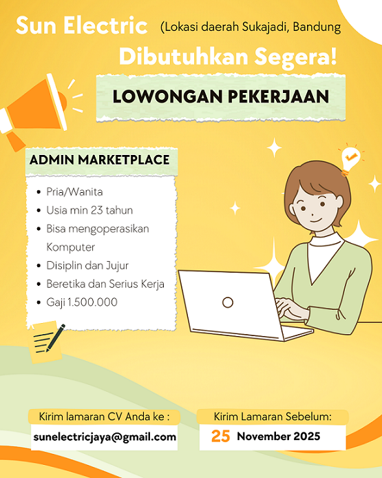Lowongan Kerja Admin Marketplace di Sun Electric - LokerBandung.id