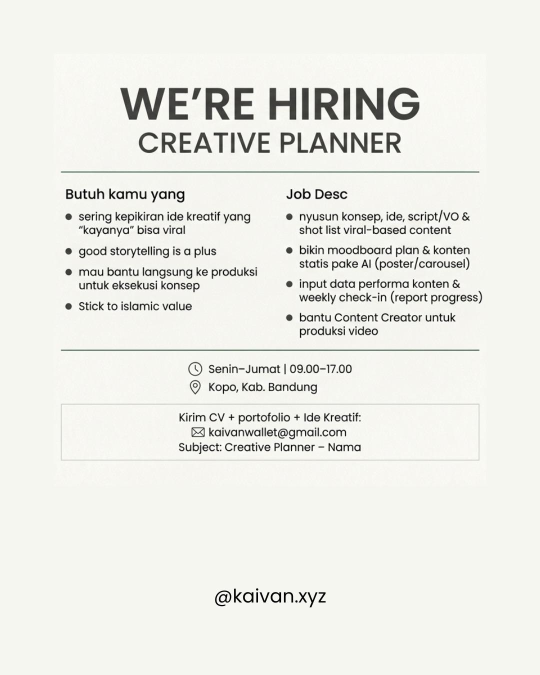 Lowongan Kerja Creative Planner di Kaivan Wallet - LokerBandung.id