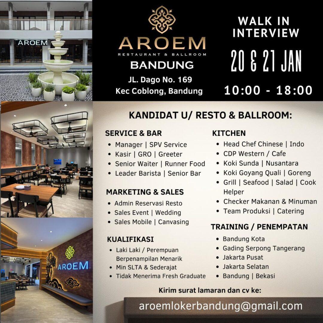 Lowongan Kerja Service & Bar - Marketing & Sales - Kitchen di Aroem ...