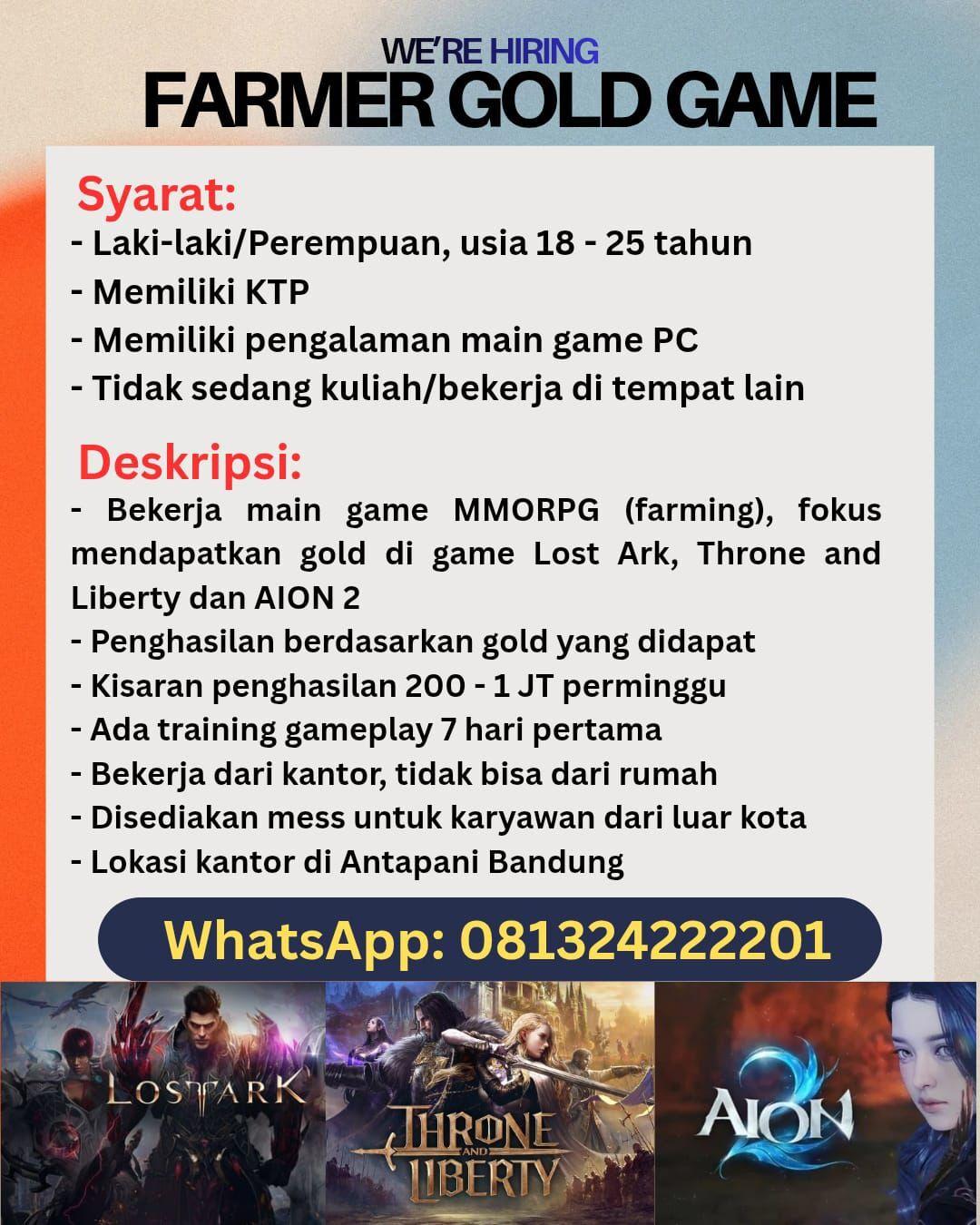 Lowongan Kerja Farmer Gold Game di Depo Gamer - LokerBandung.id