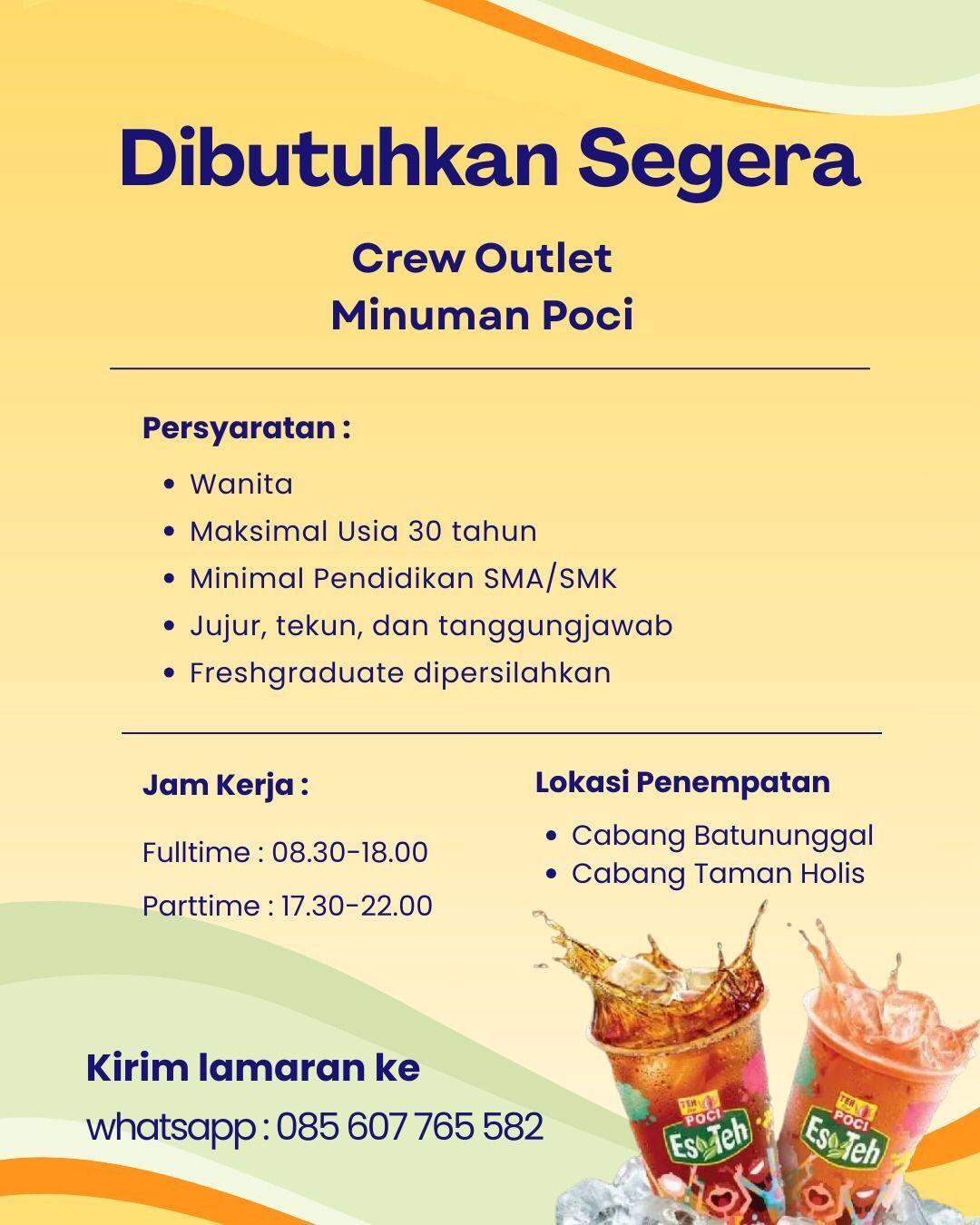 Lowongan Kerja Crew Outlet Minuman Poci di Maxi Grup - LokerBandung.id