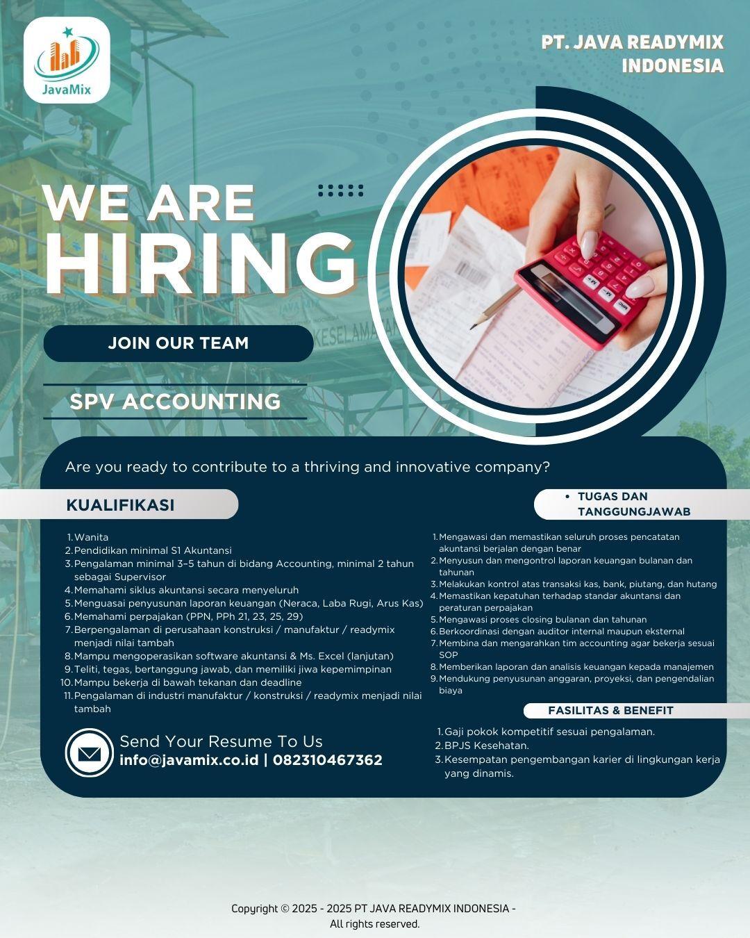 Lowongan Kerja SPV Accounting - Sales Marketing di PT. Java Readymix ...