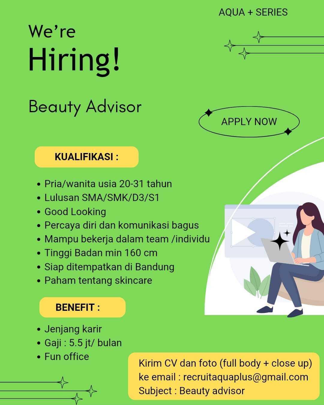 Lowongan Kerja Beauty Advisor di PT. Mitra Berkat Terpilih (Aqua Plus ...
