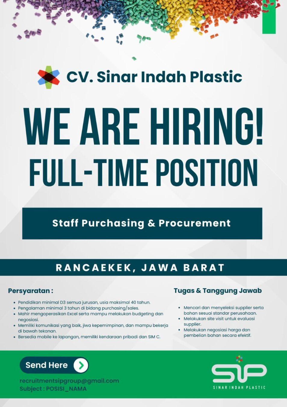 Lowongan Kerja Staff Purchasing & Procurement di CV. Sinar Indah ...