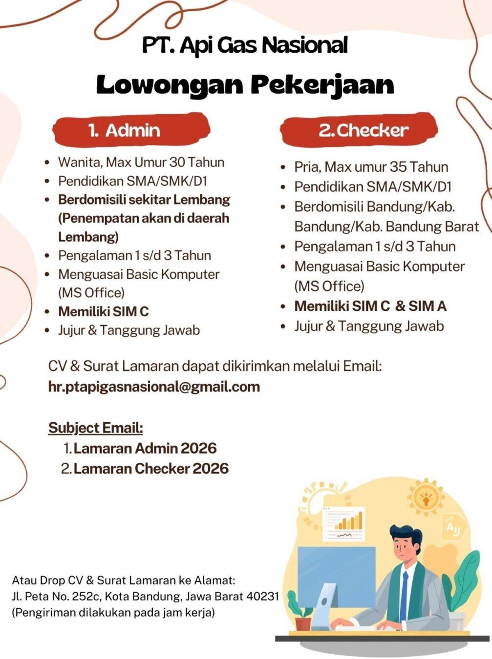 Lowongan Kerja Admin - Checker di PT. Api Gas Nasional - LokerBandung.id