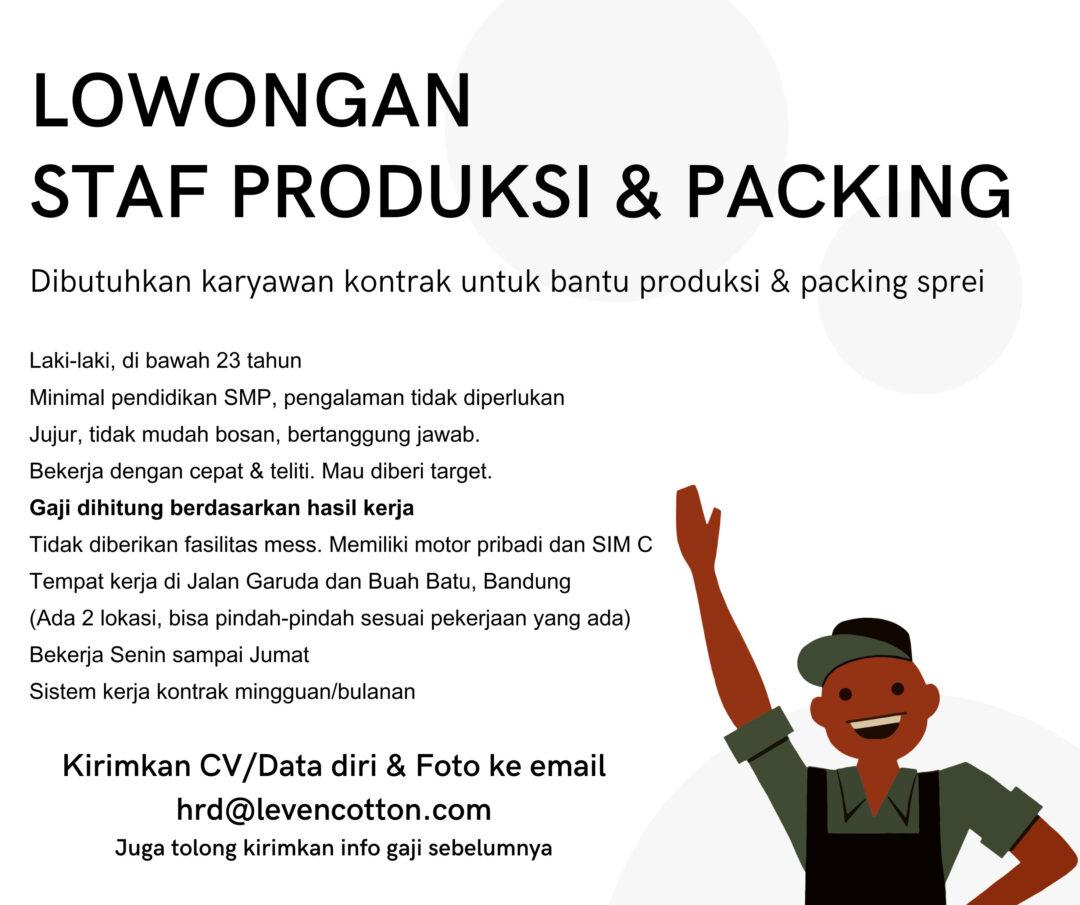 Lowongan Kerja Staff Produksi & Packing di Perusahaan Sprei di CV ...